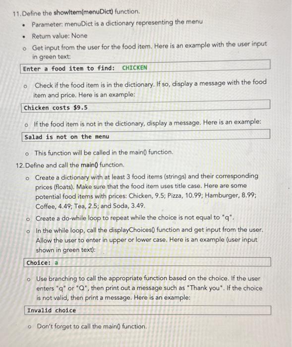 Solved 5. Define the displayChoices0 function. - Parameter: | Chegg.com