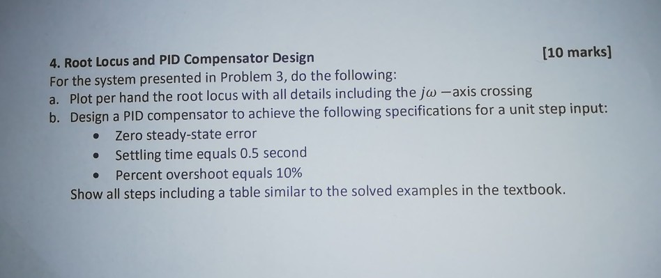 4. Root Locus and PID Compensator Design [10 marks] | Chegg.com