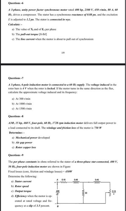 Solved Questions -6 1 3-phase, unity power factor | Chegg.com