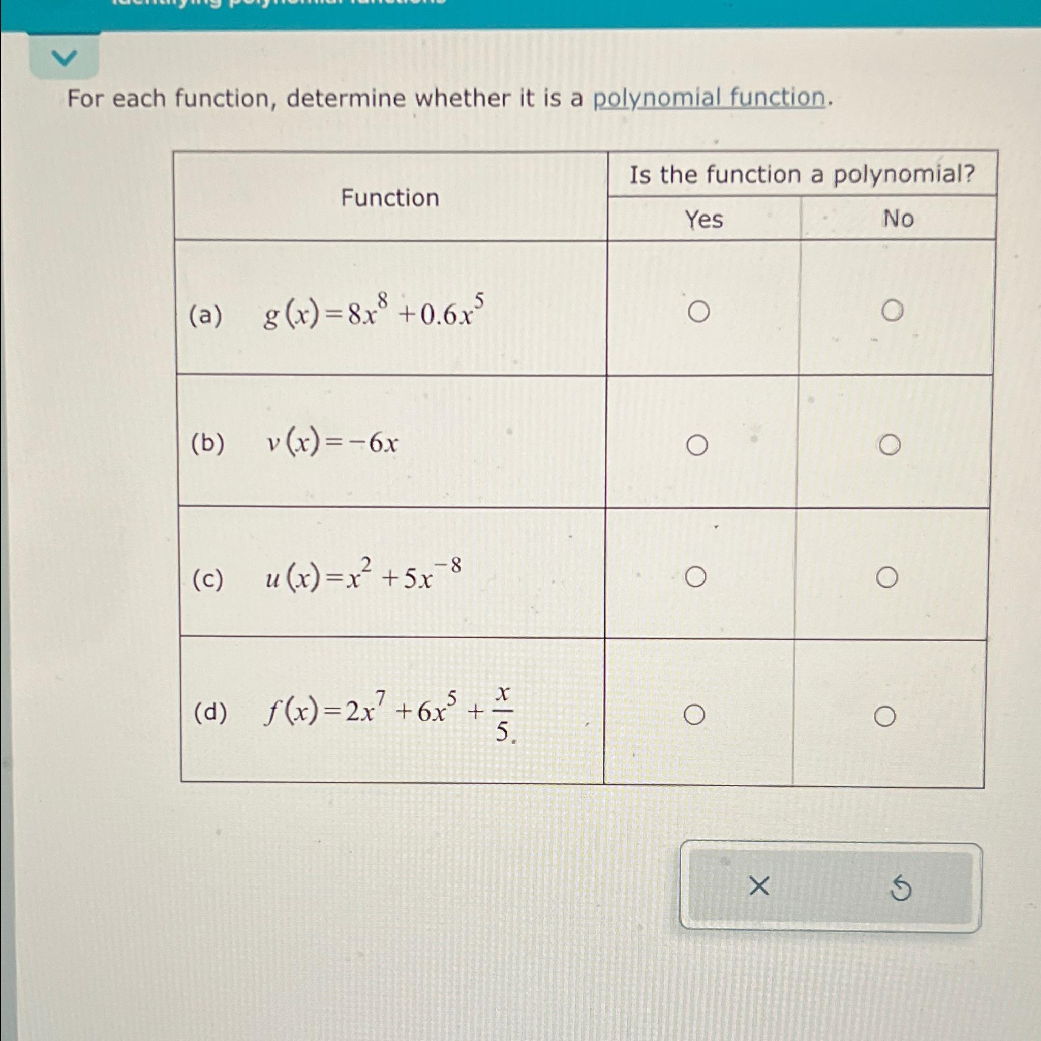 Solved For each function, determine whether it is a | Chegg.com