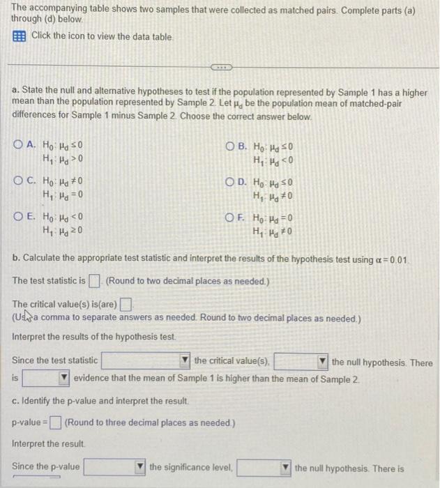 the accompanying table shows two samples that were | Chegg.com