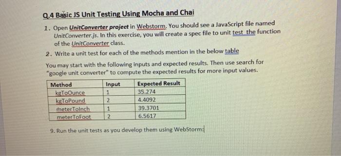 Q.4 Basic JS Unit Testing Using Mocha and Chai 1. | Chegg.com