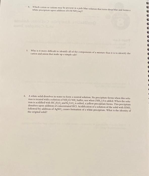 Solved 4. Which cation or cations may be present in a pale | Chegg.com