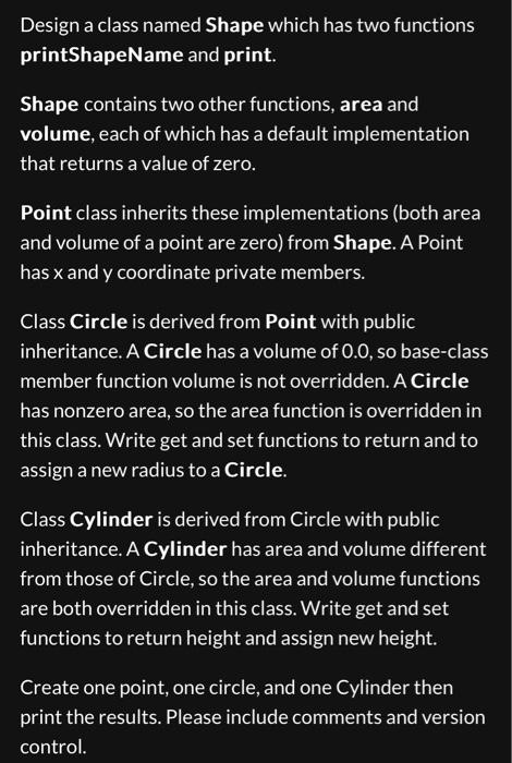 Design A Class Named Shape Which Has Two Functions