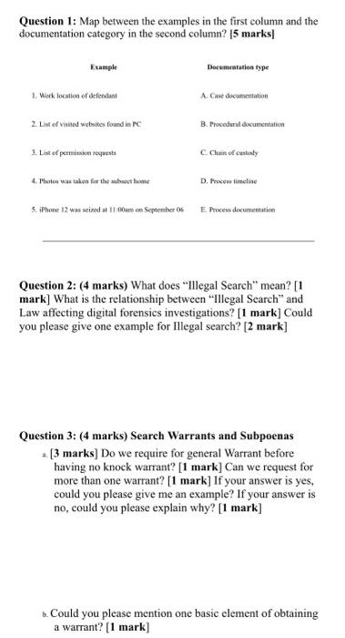 Solved Question 1: Map between the examples in the first | Chegg.com