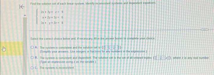 Solved Find the solution set of each linear system. Identify | Chegg.com