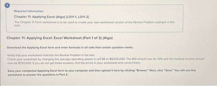 Solved Required information Chapter 11: Applying Excel | Chegg.com
