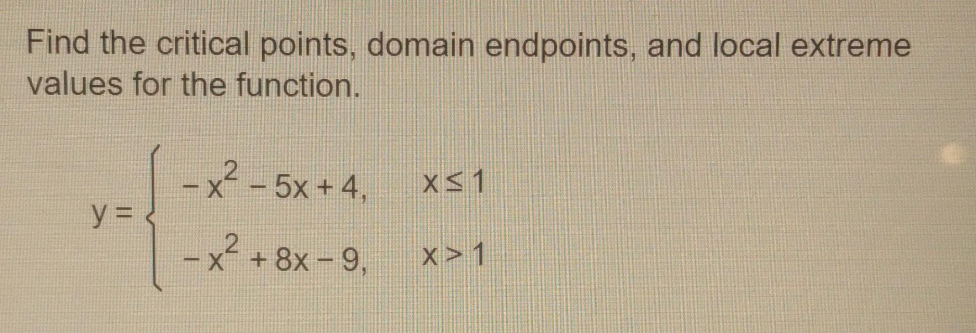 Solved Find the critical points, domain endpoints, and local | Chegg.com