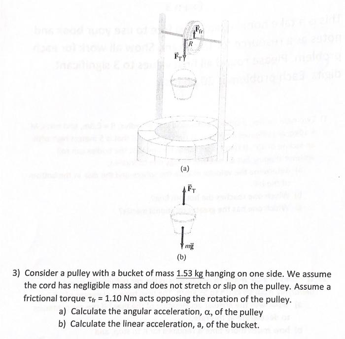 Solved 3) Consider a pulley with a bucket of mass 1.53 kg | Chegg.com