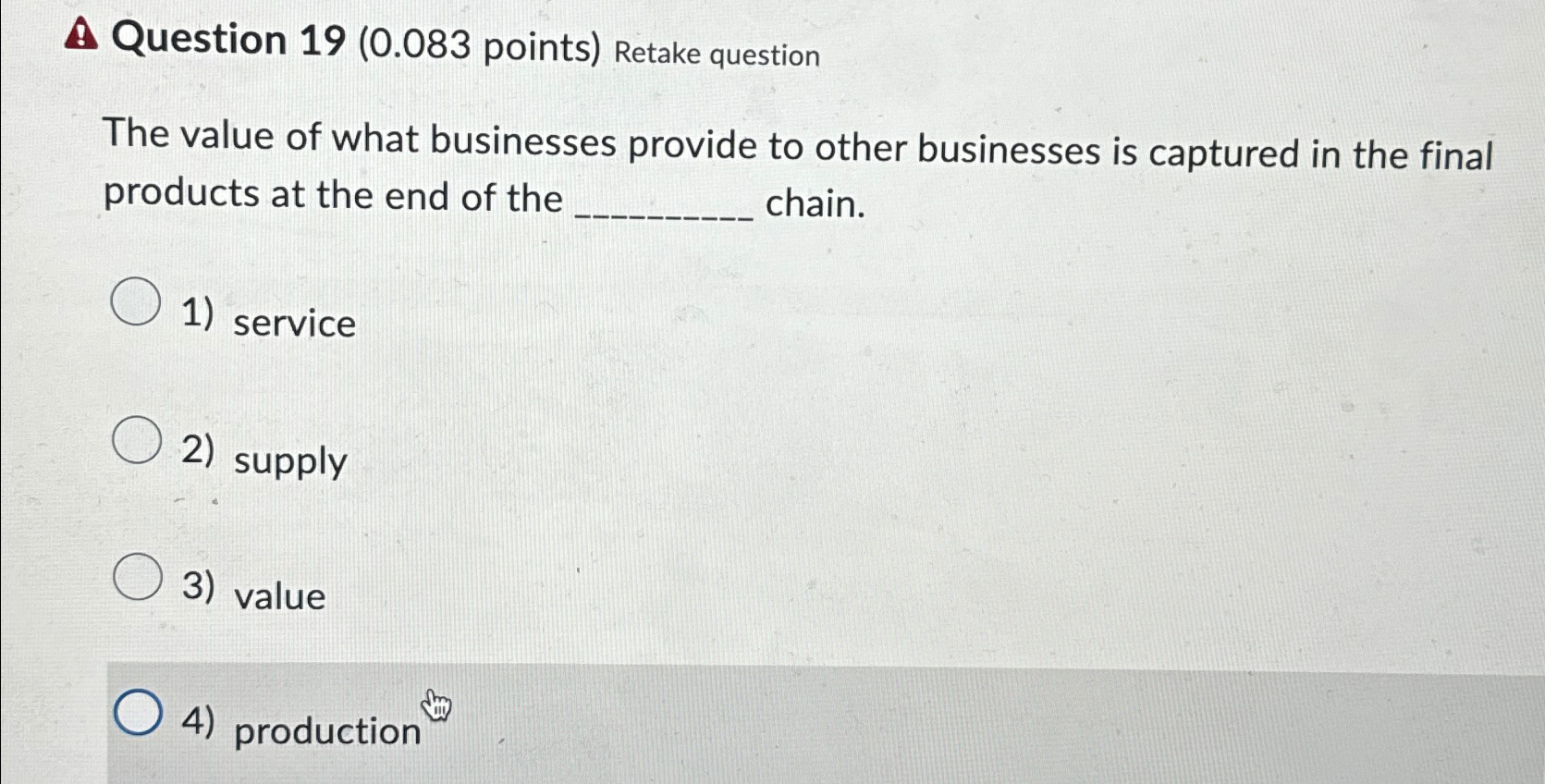 Solved A Question 19 ( 0.083 ﻿points) ﻿Retake questionThe | Chegg.com