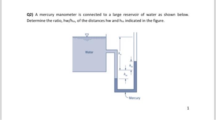Solved Q2) A mercury manometer is connected to a large | Chegg.com