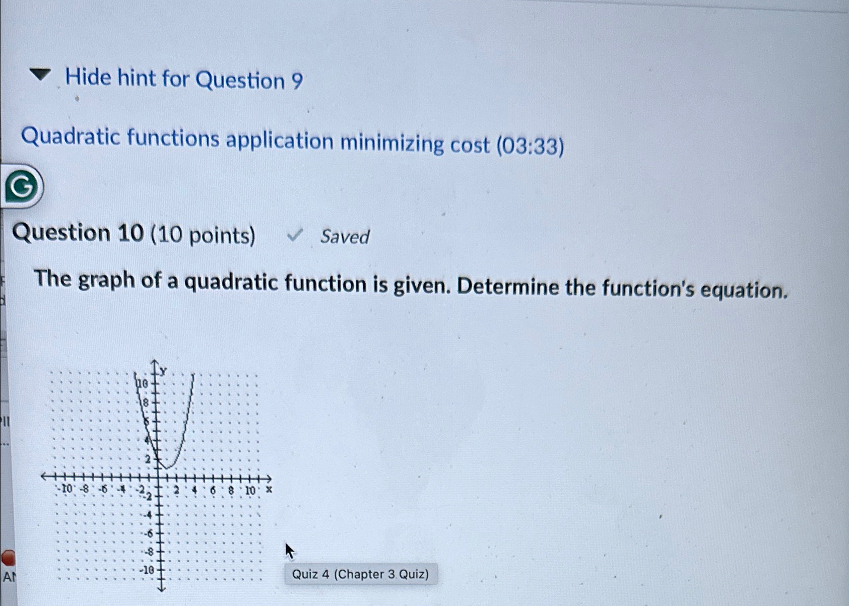 Solved Hide hint for Question 9Quadratic functions | Chegg.com