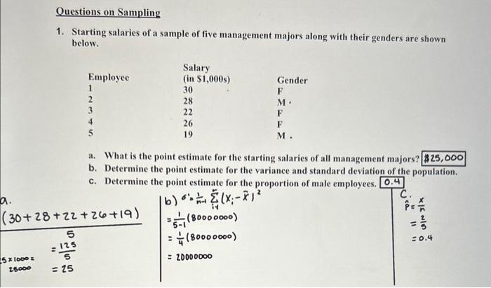 [Solved]: b 1. Starting salaries of a sample of five managem
