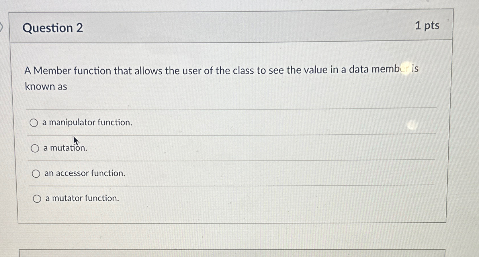 Solved Question 21ptsA Member function that allows the user | Chegg.com