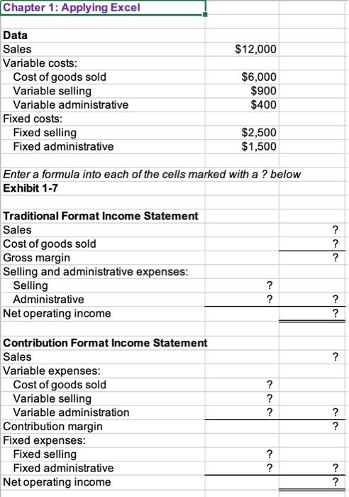Solved Download the Applying Excel form and enter formulas | Chegg.com