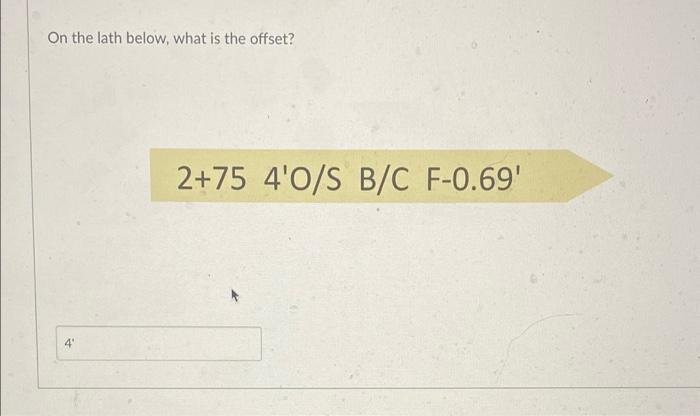 Solved On the lath below, what is the offset? 2+75 4'0/S B/C | Chegg.com