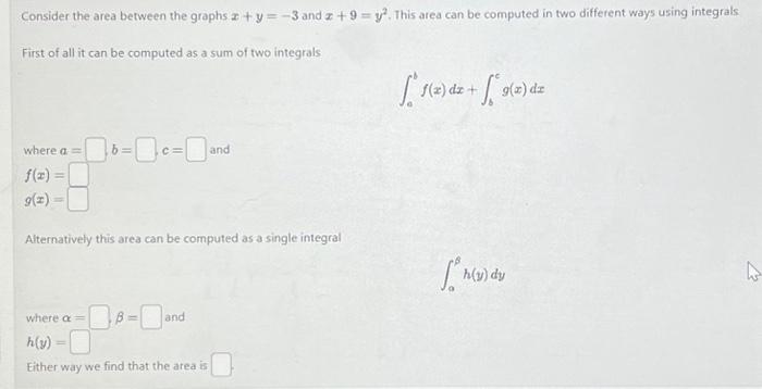Solved Consider the area between the graphs x+y=-3 and x + 9 | Chegg.com