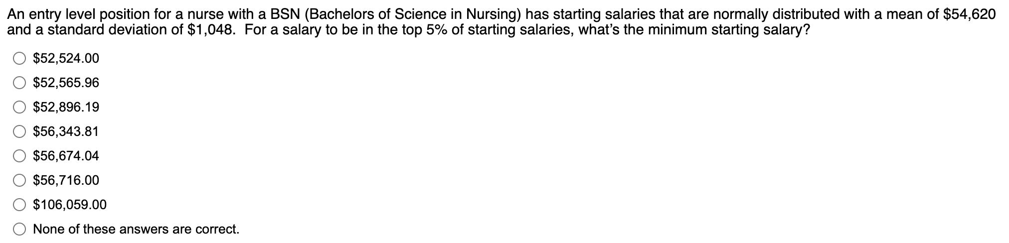 Solved An entry level position for a nurse with a BSN | Chegg.com