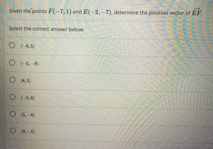 Solved Given the points F(-7,1) and E(-2,-7), determine the | Chegg.com