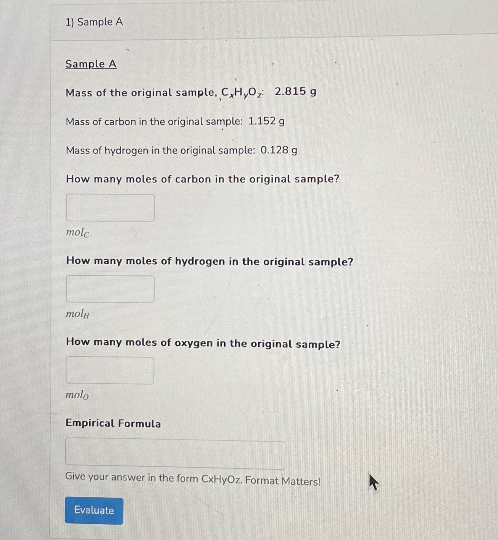 Solved Sample ASample AMass of the original sample, | Chegg.com