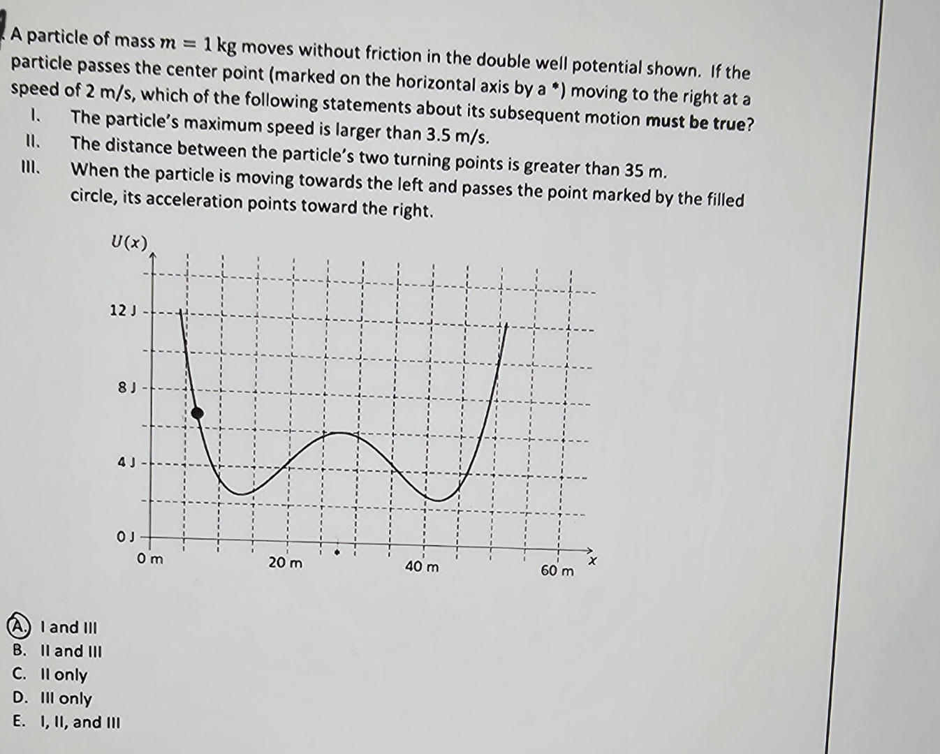 Solved A particle of mass m=1kg ﻿moves without friction in | Chegg.com