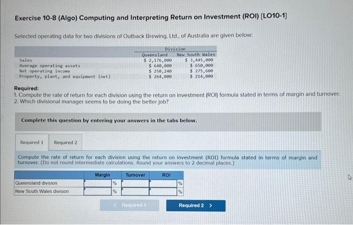 Solved Exercise 10-8 (Algo) Computing and Interpreting | Chegg.com