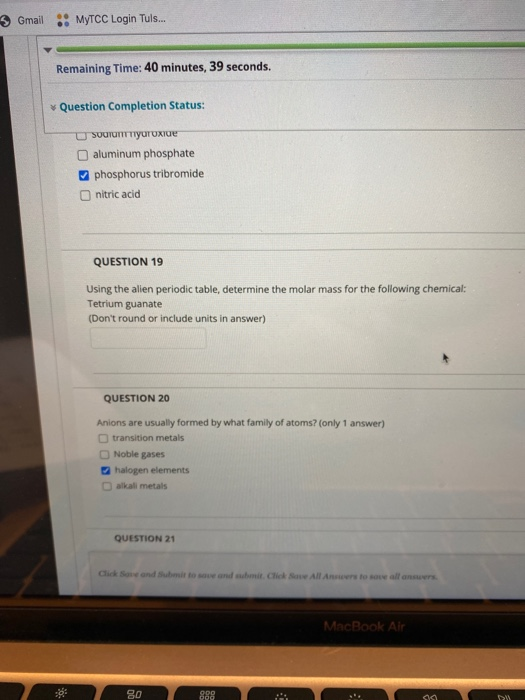 Solved Gmail MyTCC Login Tuls... Remaining Time: 40 minutes, | Chegg.com