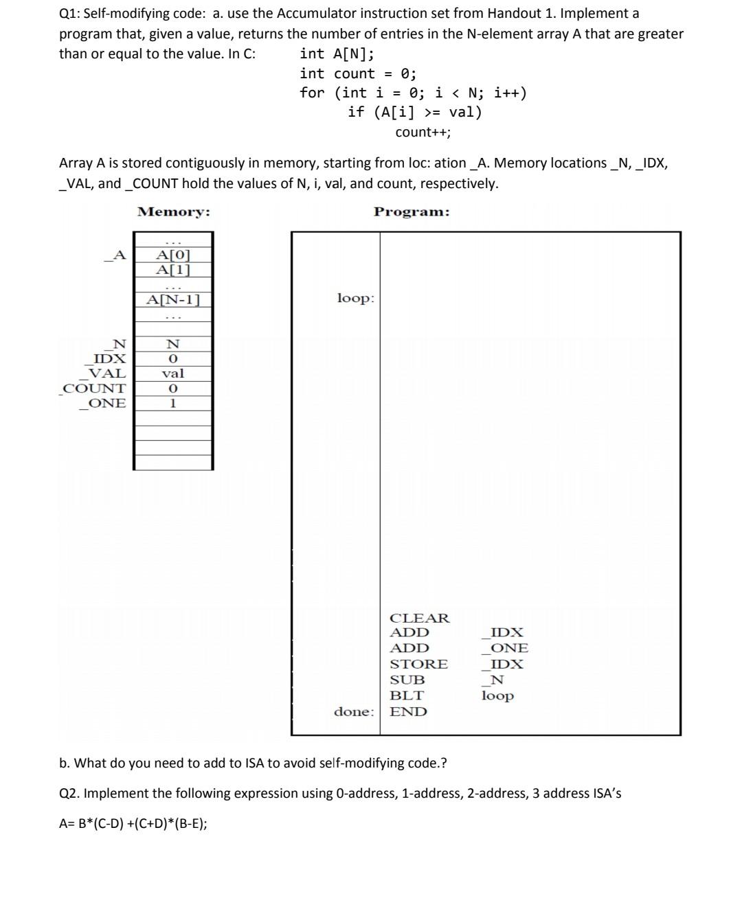 Solved Q1 Self Modifying Code A Use The Accumulator
