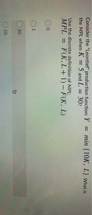 Solved Consider the "Leontief" production function: Y = min | Chegg.com