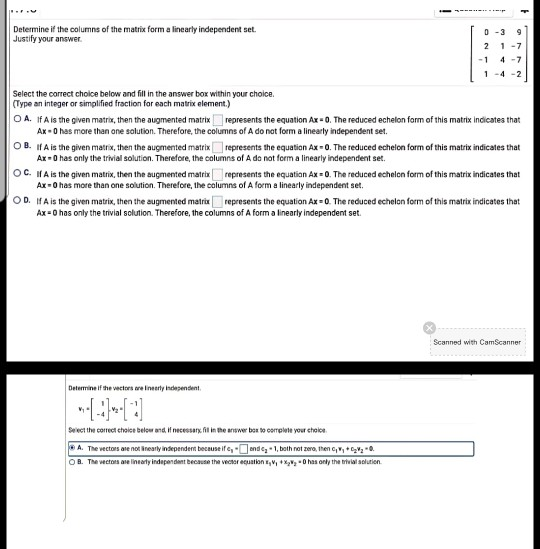 Solved Determine if the columns of the matrix form a | Chegg.com