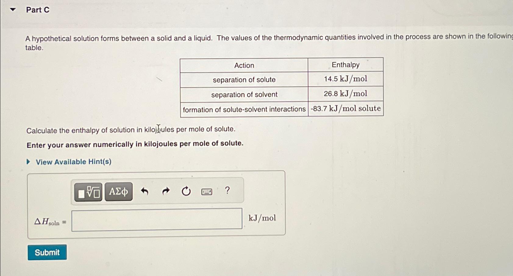 Solved Part CA hypothetical solution forms between a solid | Chegg.com