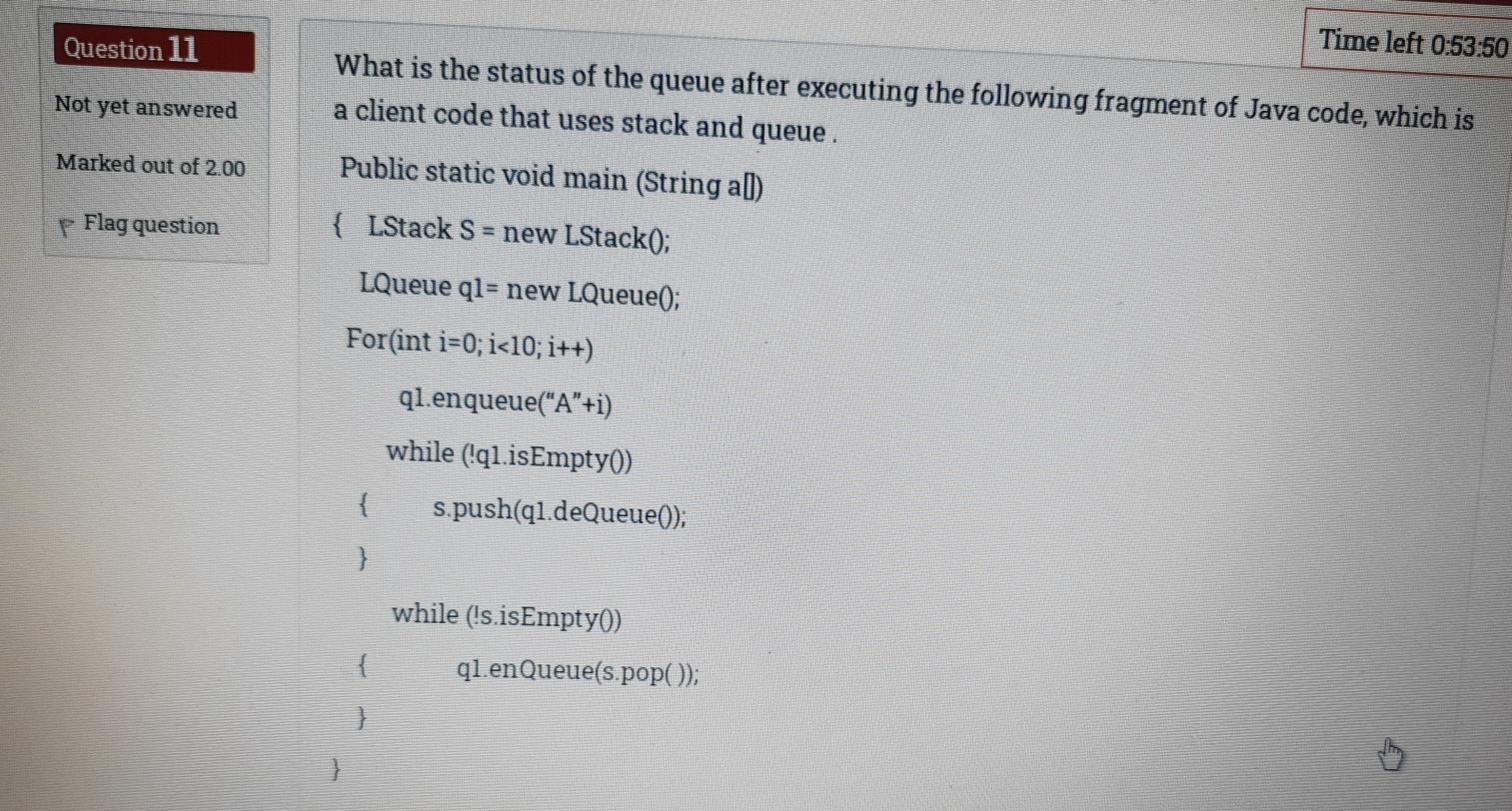 Solved Question 11 Time left 0:53:50 What is the status of | Chegg.com