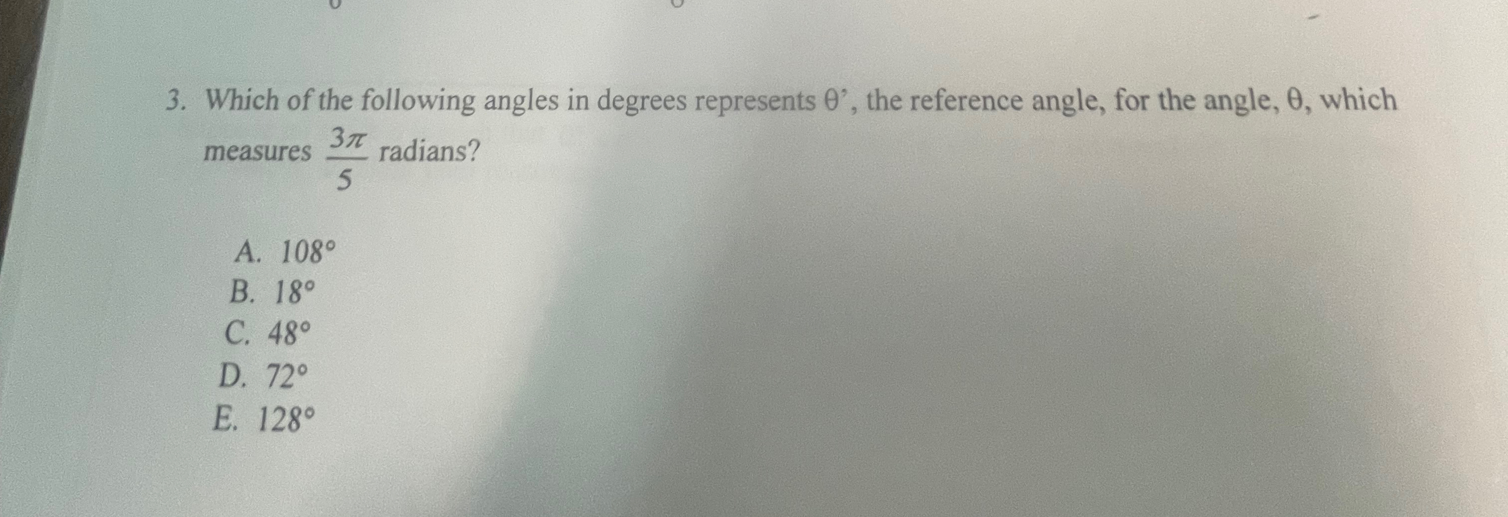 Solved Which of the following angles in degrees represents | Chegg.com