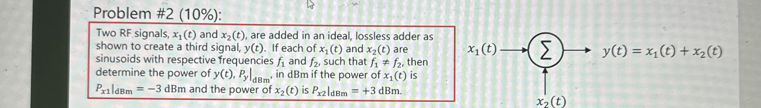 Solved Problem #2 (10%):Two RF signals, x1(t) ﻿and x2(t), | Chegg.com