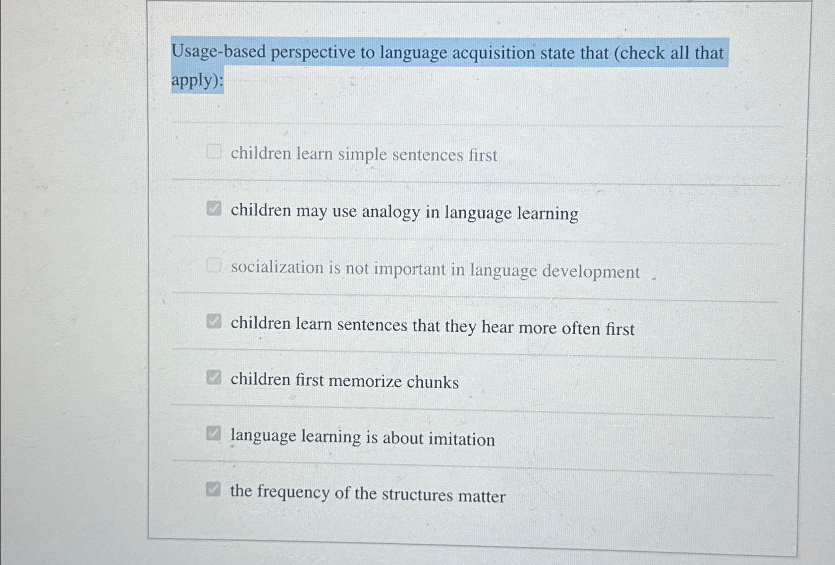 Solved Usage-based perspective to language acquisition state | Chegg.com