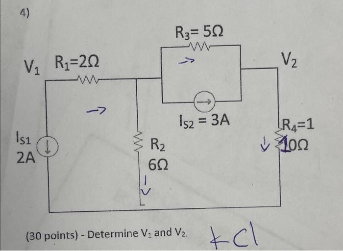 Solved ( 30 points) - Determine V1 and V2 | Chegg.com