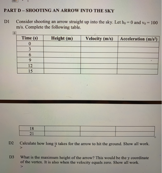 Solved PART D-SHOOTING AN ARROW INTO THE SKY Di Consider | Chegg.com
