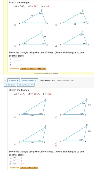 Solved Sketch the triangle. A = 30°, C = 80°, b = 14 Solve | Chegg.com