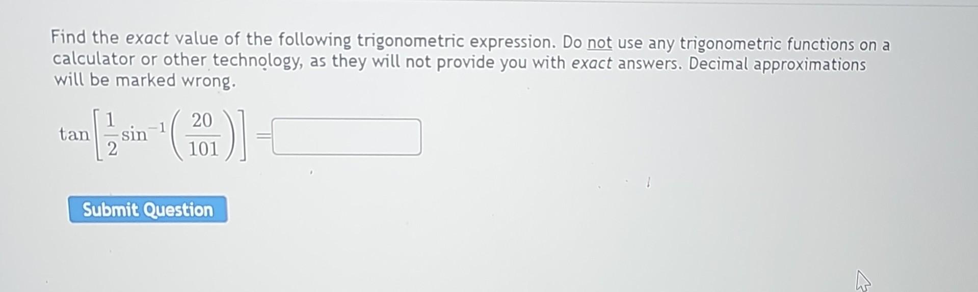 Solved Find the exact value of the following trigonometric | Chegg.com