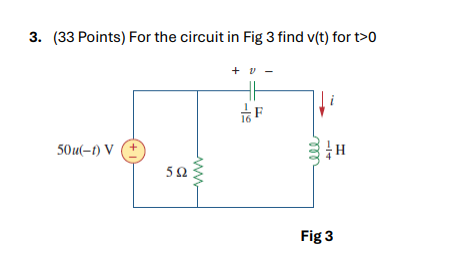 Solved (33 ﻿Points) ﻿For the circuit in ﻿Fig 3 ﻿find v(t) | Chegg.com