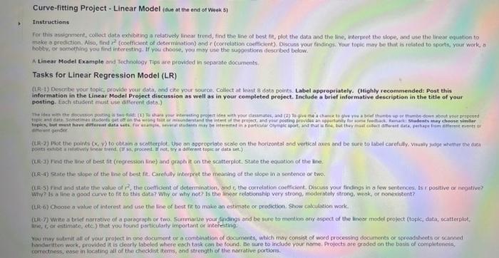 Solved Curve-fitting Project - Linear Model (due at the end | Chegg.com