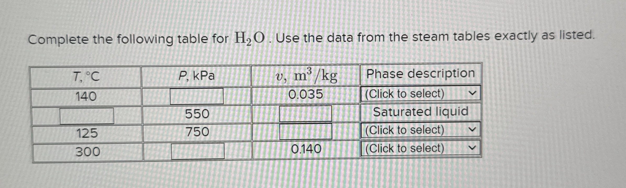 Solved Complete the following table for H2O. ﻿Use the data | Chegg.com