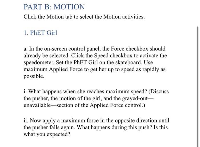 Solved PART B: MOTION Click the Motion tab to select the | Chegg.com