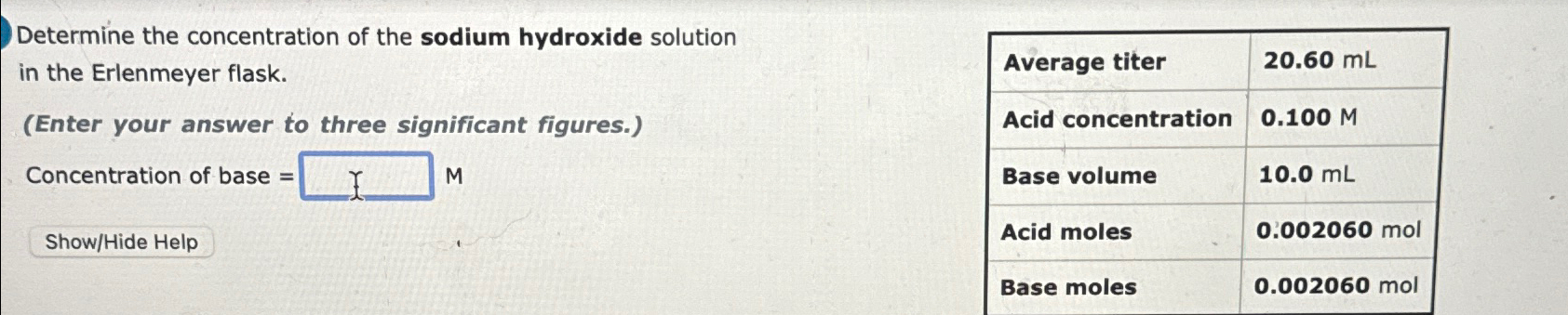 Solved Determine the concentration of the sodium hydroxide | Chegg.com