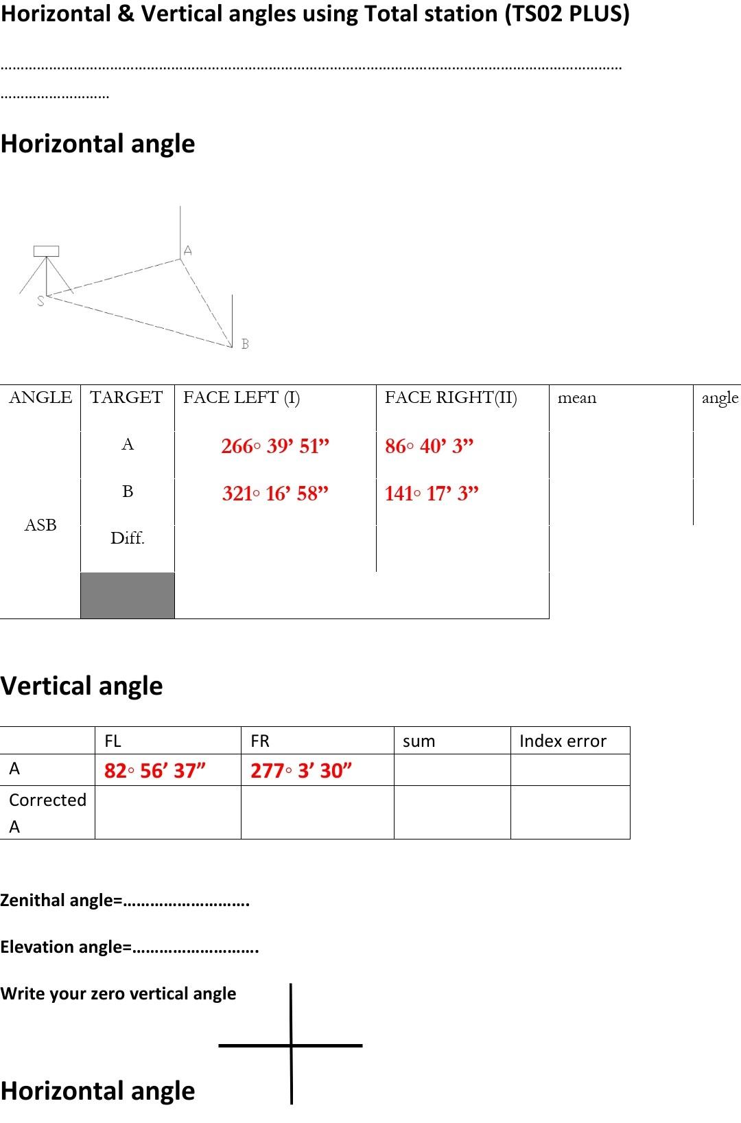 Solved Horizontal & Vertical angles using Total station | Chegg.com