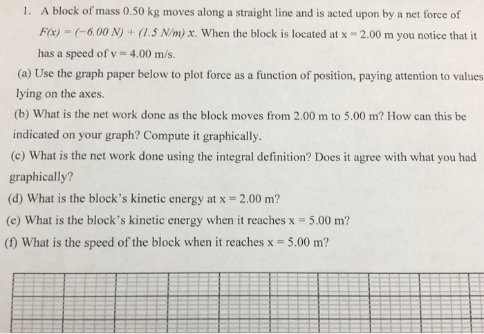 Solved 1. A block of mass 0.50 kg moves along a straight | Chegg.com
