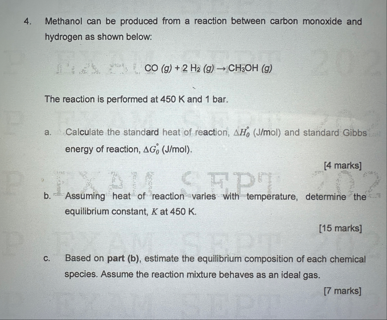 Methanol can be produced from a reaction between | Chegg.com