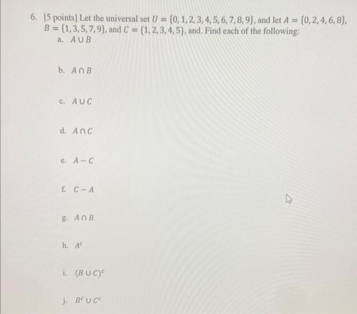 Solved 6. [5 points] Let the universal set | Chegg.com