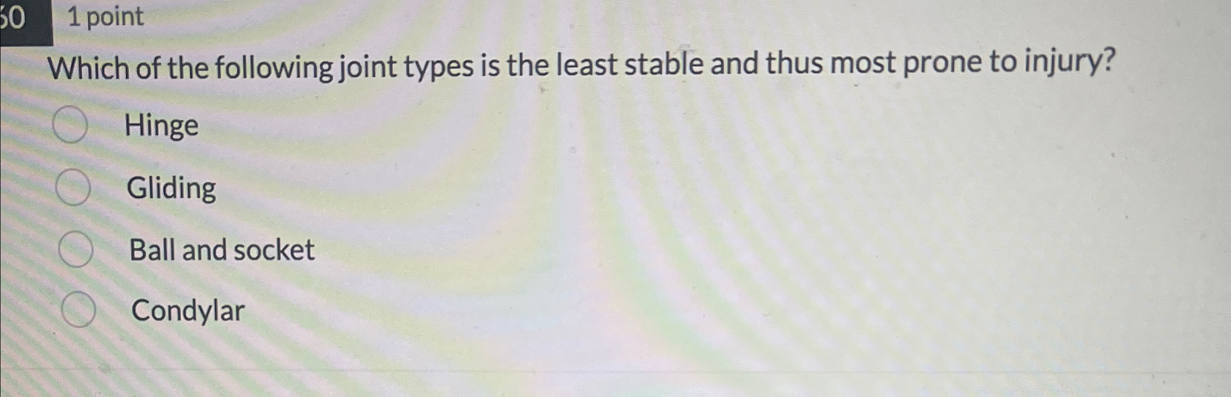 Solved 1 ﻿pointWhich of the following joint types is the | Chegg.com