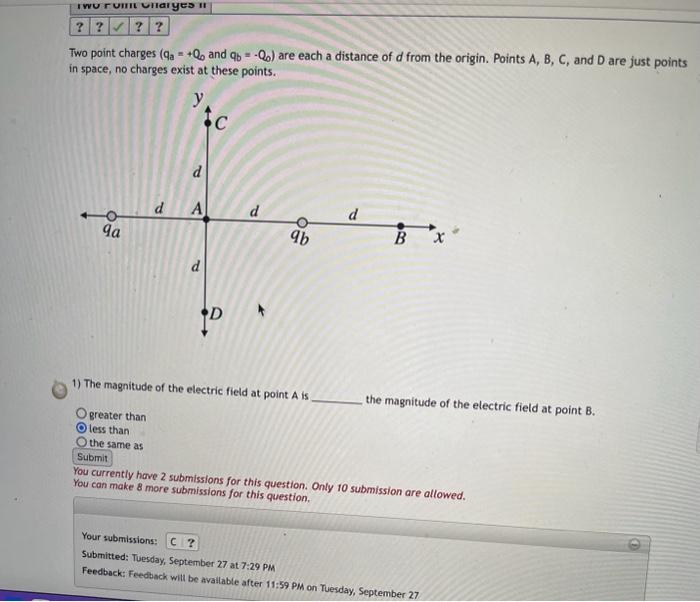 Solved Two point charges (qa=+Q0 and qb=−Q0) are each a | Chegg.com